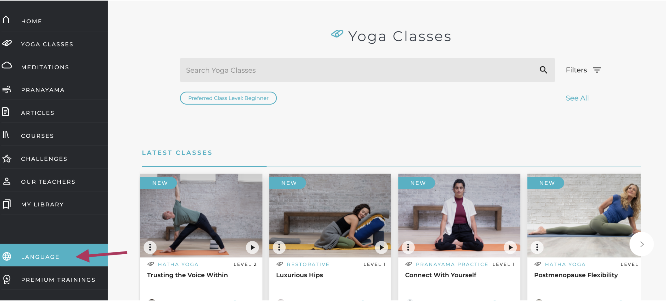 Change Language – Yoga International Help Center